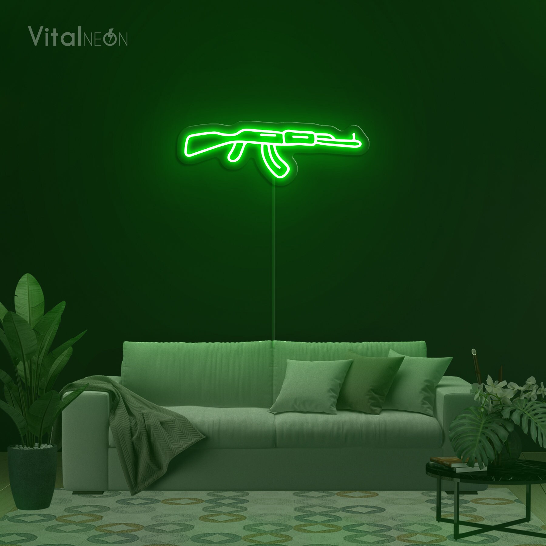 AK-47 Gun LED Neon Sign, Edgy Wall Decor, Unique Room Lighting ...