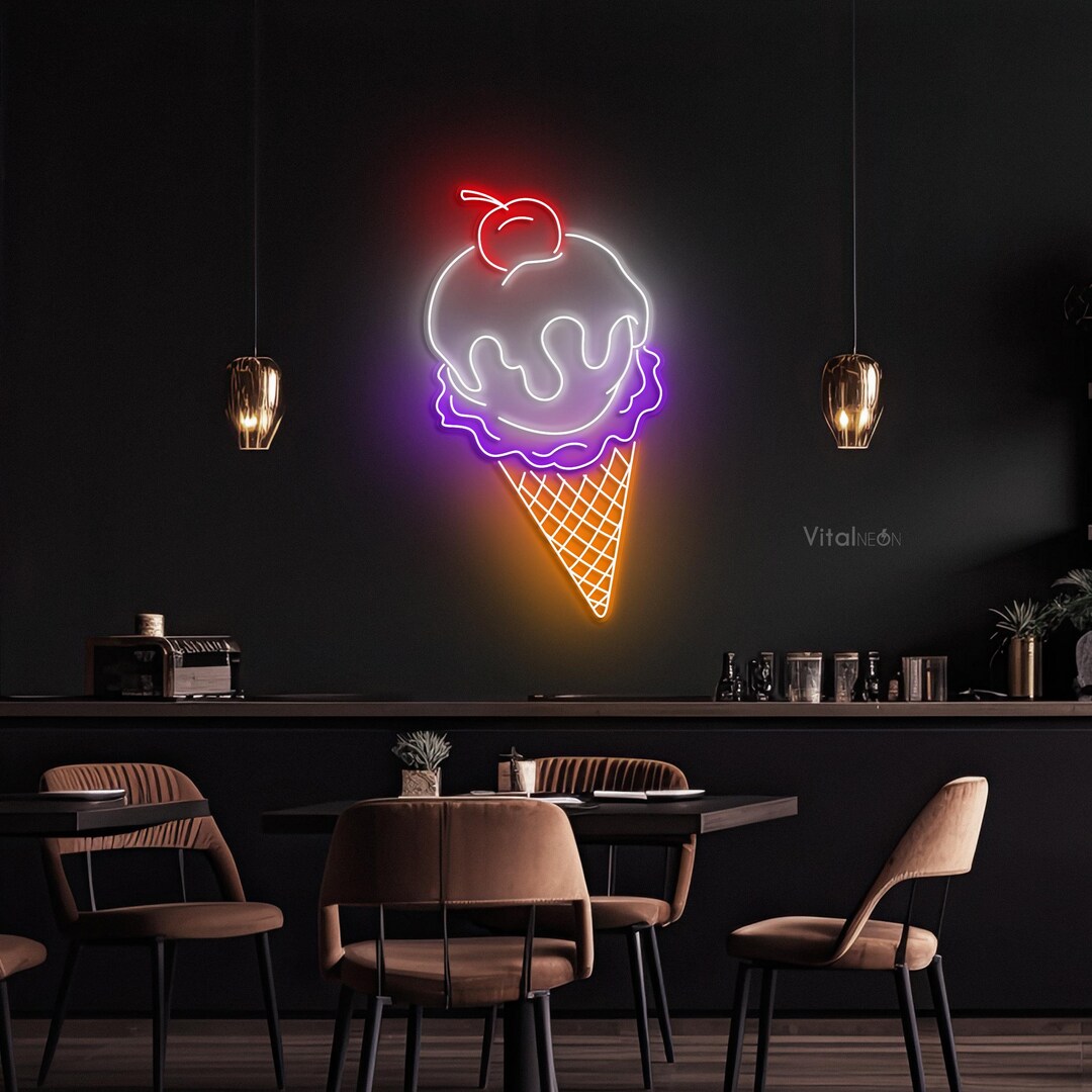 Cone Ice Cream Neon Sign, Ice Cream LED Light, Ice Cream With Cherry ...