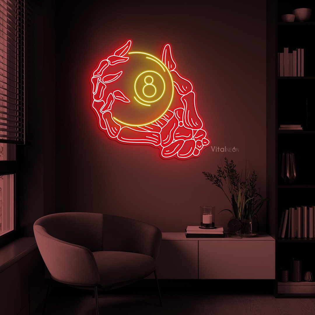 8-ball Skeleton Hand LED Neon Sign, Game Room Decor - Etsy