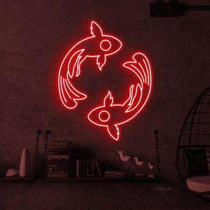 Koi Fish Neon Sign, Koi Fish LED Light, Twin Fish Neon Art, Swimming ...