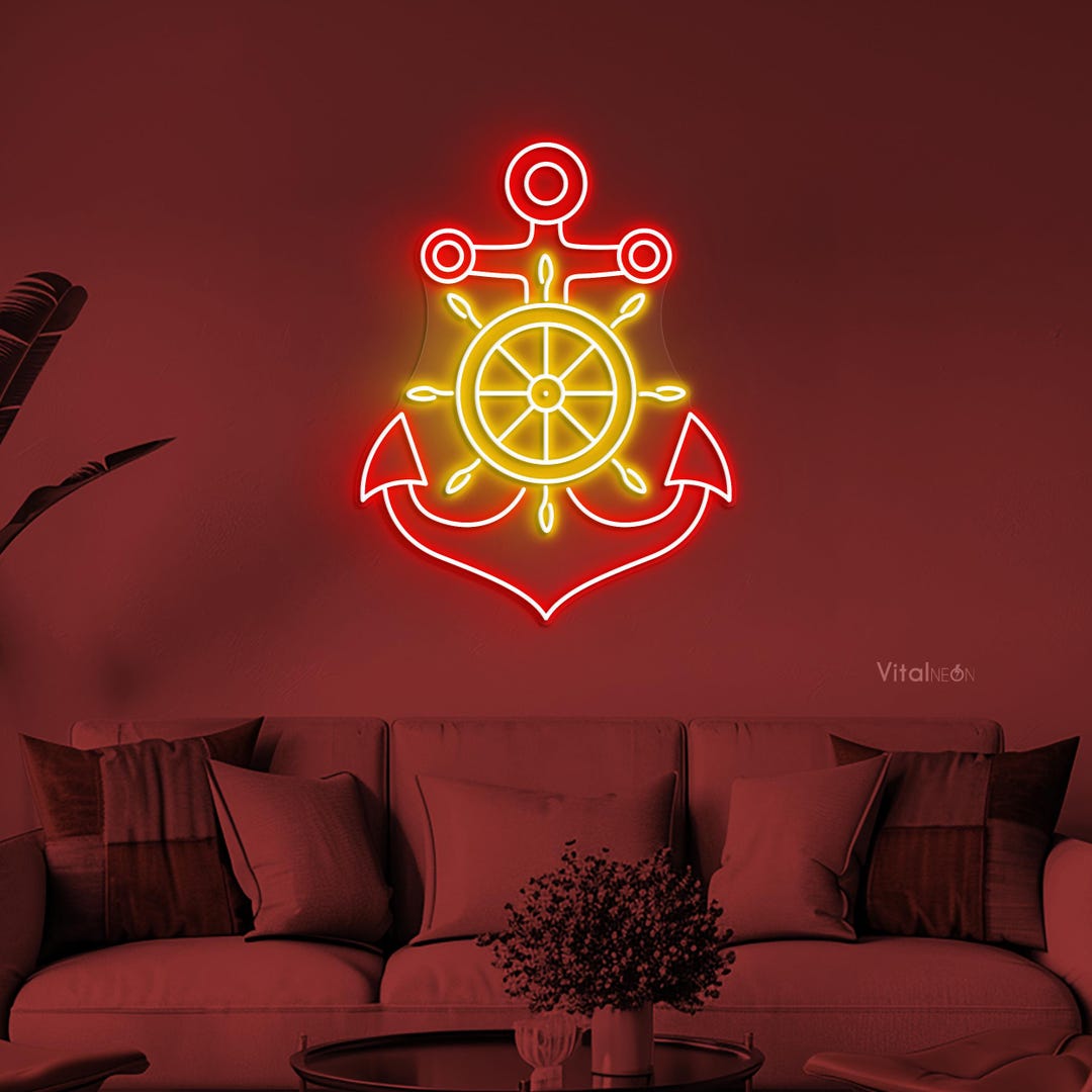 Anchor and Wheel Neon Sign, Anchor and Wheel LED Light, Anchor Led Wall ...