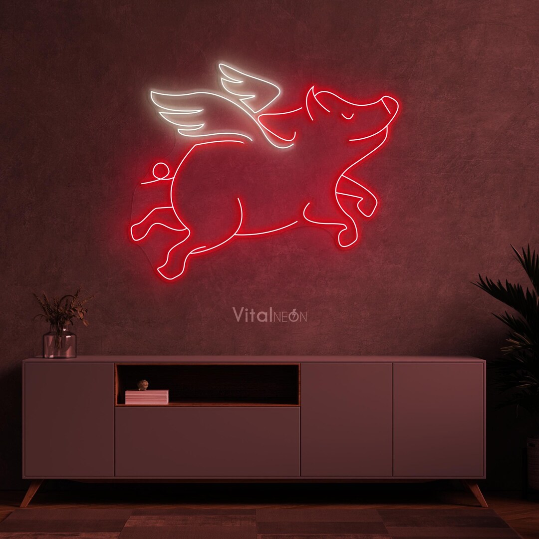 Flying Pig Neon Sign, Flying Pig LED Light, Cute Flying Pig Wall Art ...