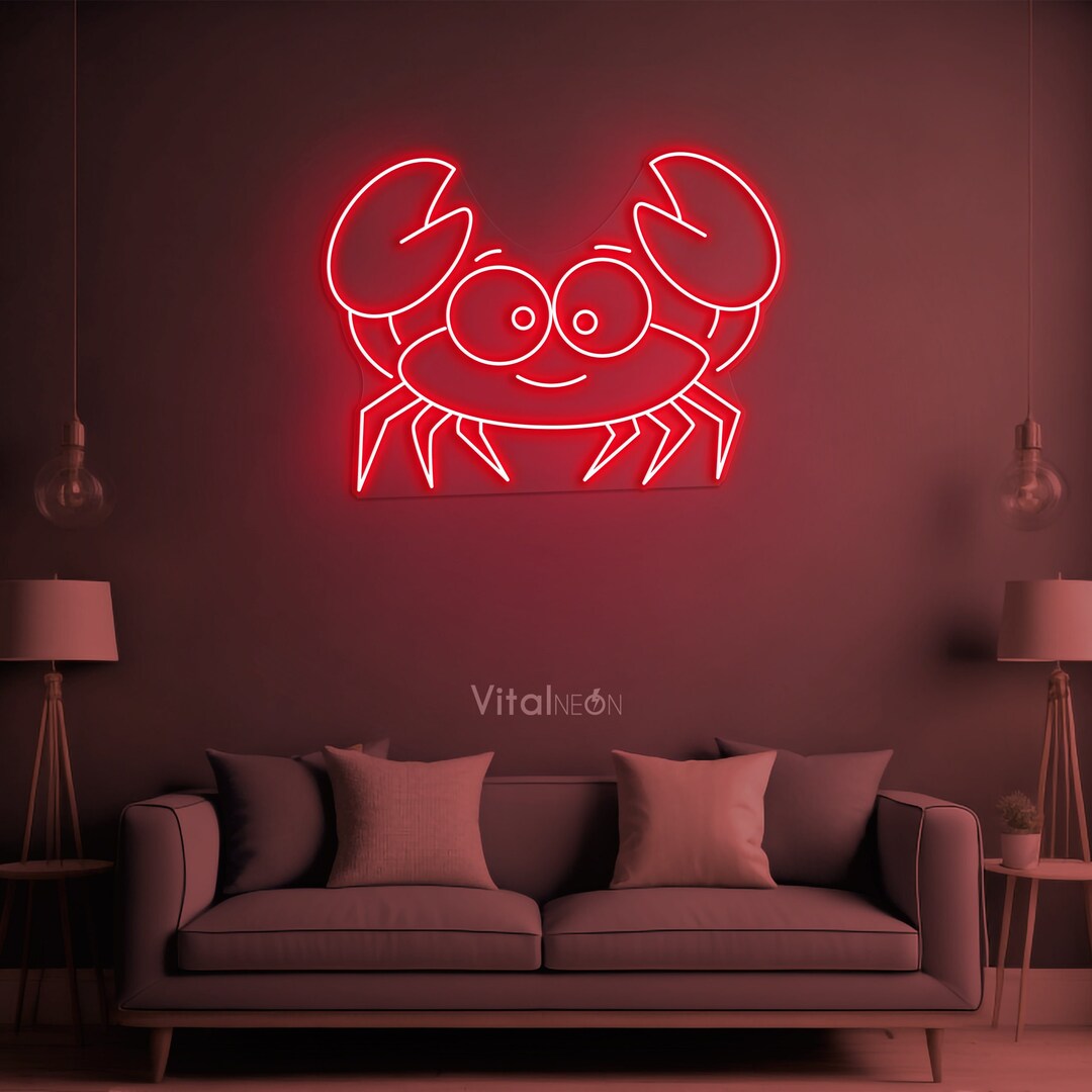 Crab Neon Sign, Crab LED Light, Crab Wall Art Sign, Beach House Decor ...