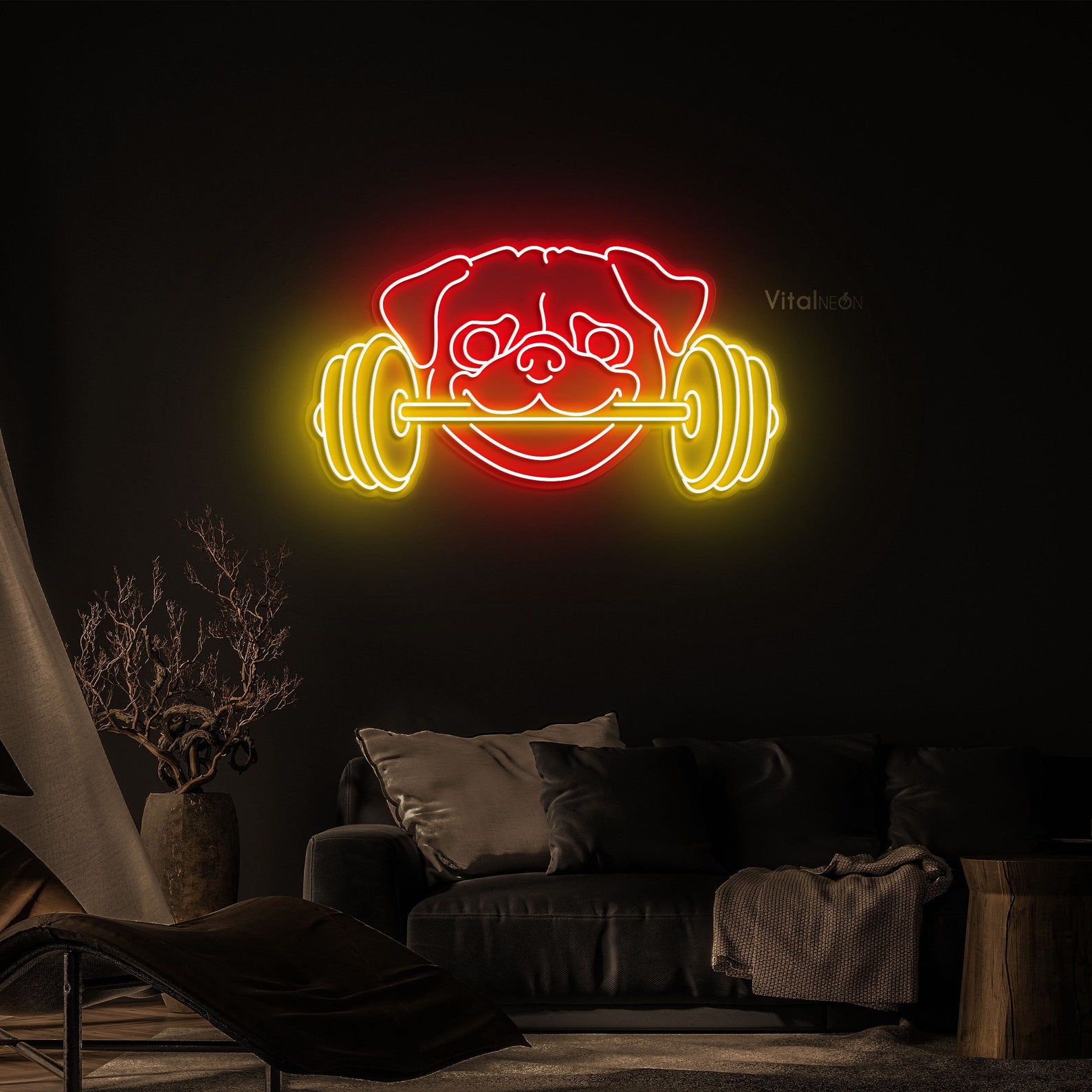 Pug With Dumbbell Neon Sign, Dog Gym Decor, Pet Lover Gift - Etsy