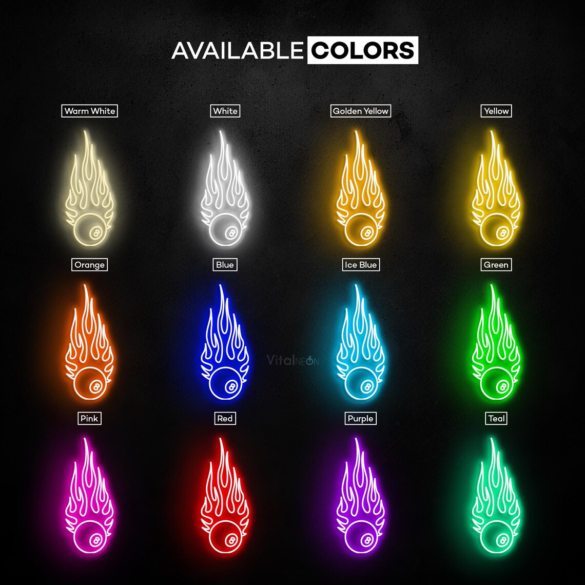 Flaming Ball Neon Sign LED Light Billiards Wall Art Gaming Zone Sport ...