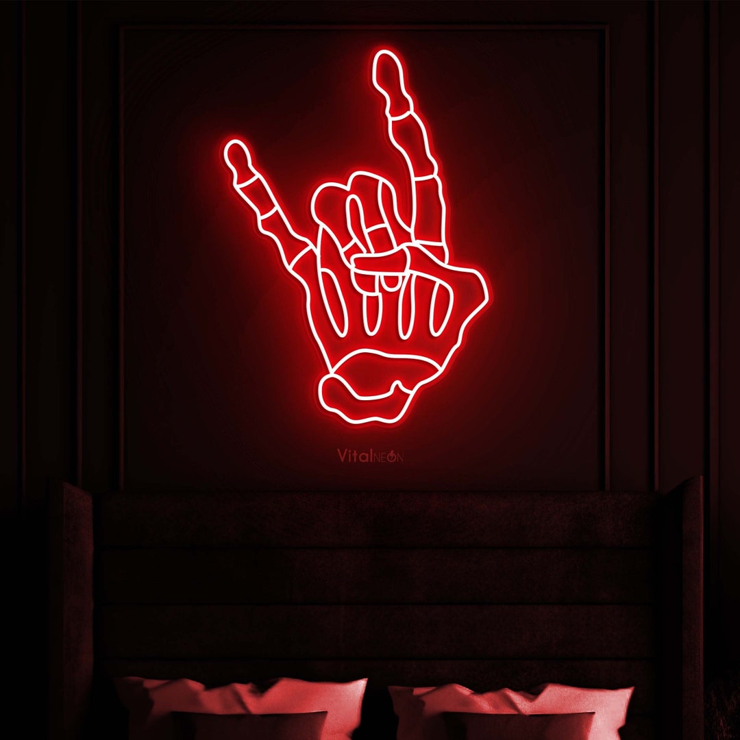 Rock N Roll Neon Sign, Skeleton Hand LED Light, Skeleton LED Neon Light ...
