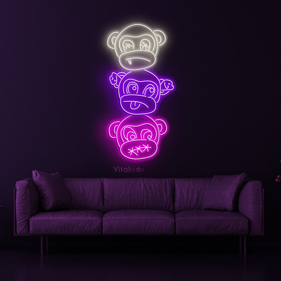 Monkey Face Neon Sign, See No Evil, Hear No Evil, Speak No Evil LED Art ...