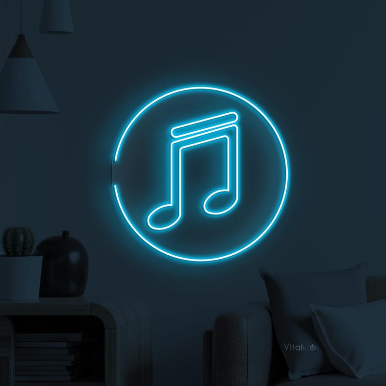 Music Note Neon Sign LED Light Circle Treble Clef Studio Room Musical ...