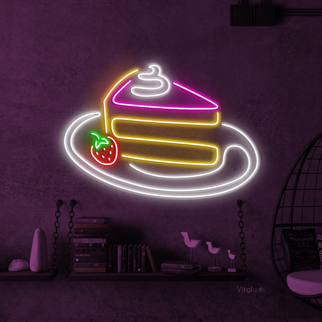 Cake Neon Sign, Cake Slice LED Light, Birthday Cake Neon Art, Dessert ...