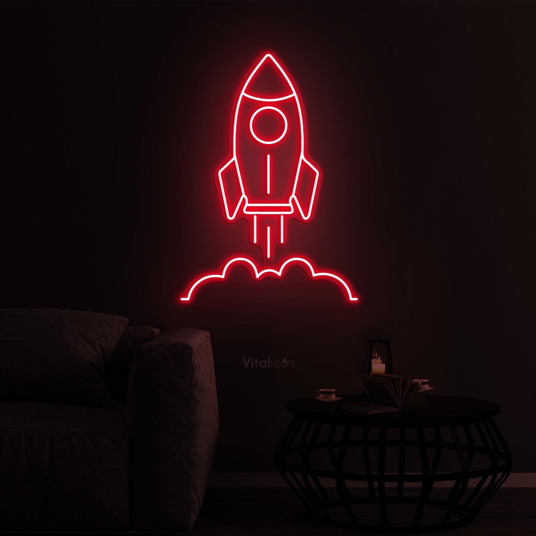 Rocket Neon Sign, Rocket LED Light, Spaceship Wall Art, Spacecraft Sign ...