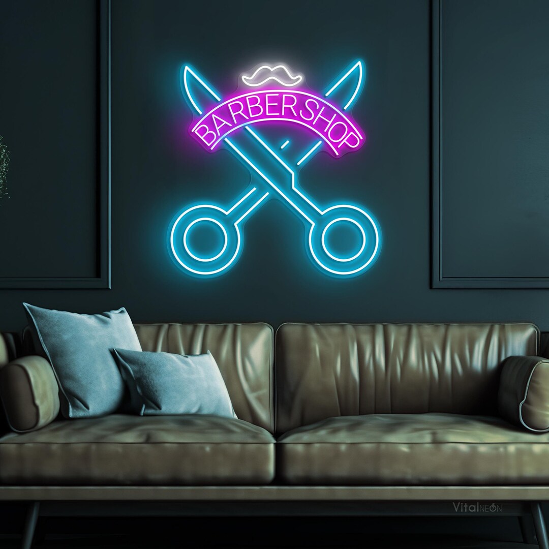 Barber Shop Neon Sign, Barber Shop LED Light, Mustache Wall Decor ...