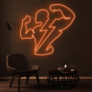 Bodybuilder Neon Sign, Bodybuilder LED Light, Power Wall Decor, Gym ...