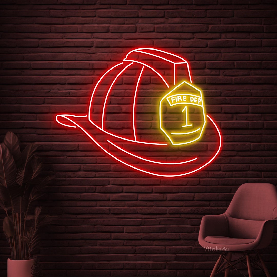 Firefighter Helmet Neon Sign, Firefighter Helmet LED Light, Rescue Room ...