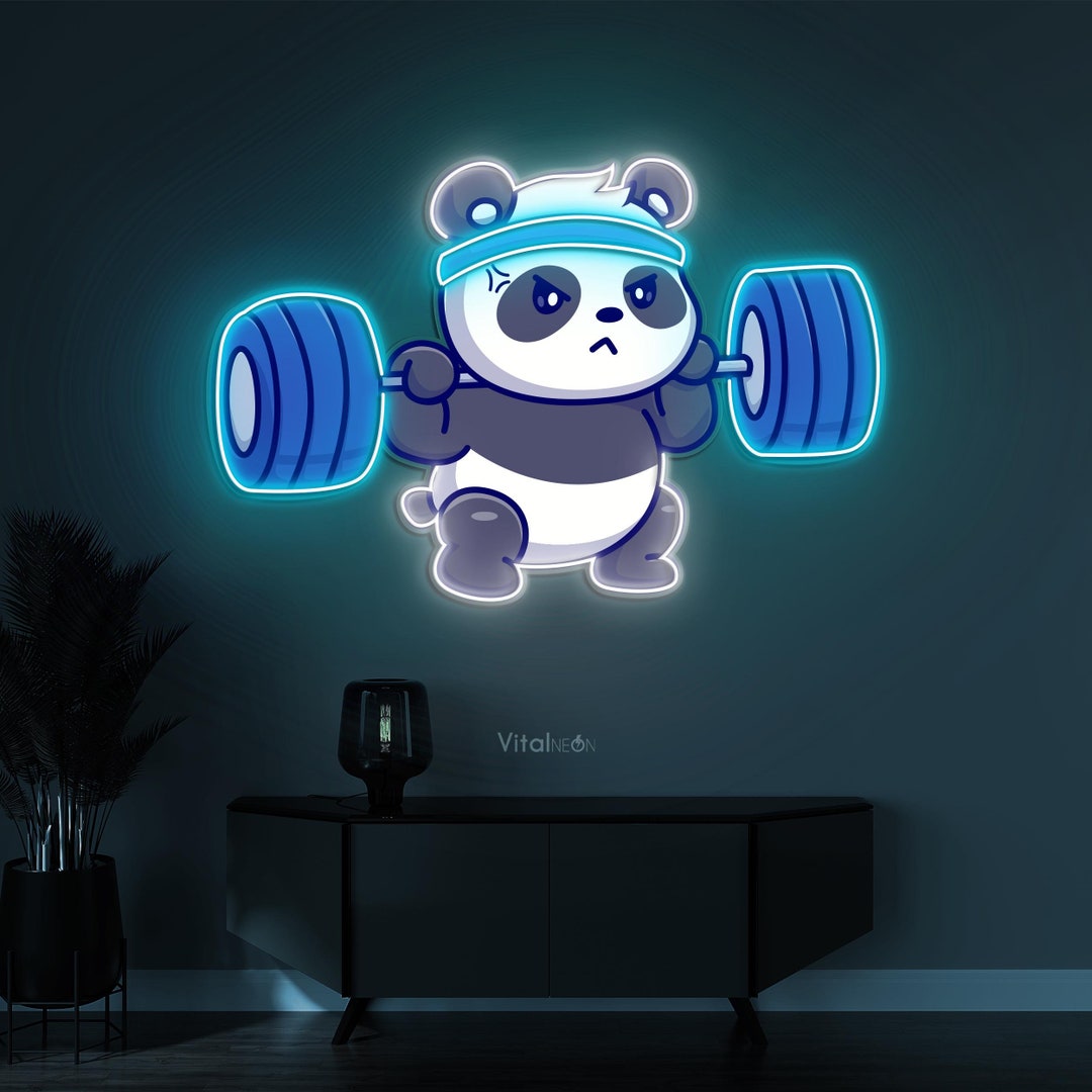 Cute Panda Gym Neon Sign, Cute Panda Gym Neon Light, Panda Lifting ...