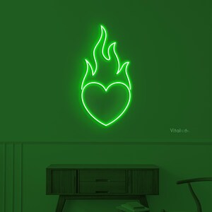 Heart on Fire Neon Sign, Heart on Fire LED Light, Fiery Heart Art ...