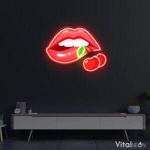 Lips Biting Into a Cherry Neon Sign, LED Wall Decor for Home, Bedroom ...