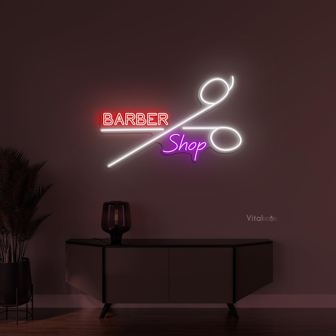 Barber Shop Neon Sign, Barber Shop LED Light, Scissor Wall Decor ...