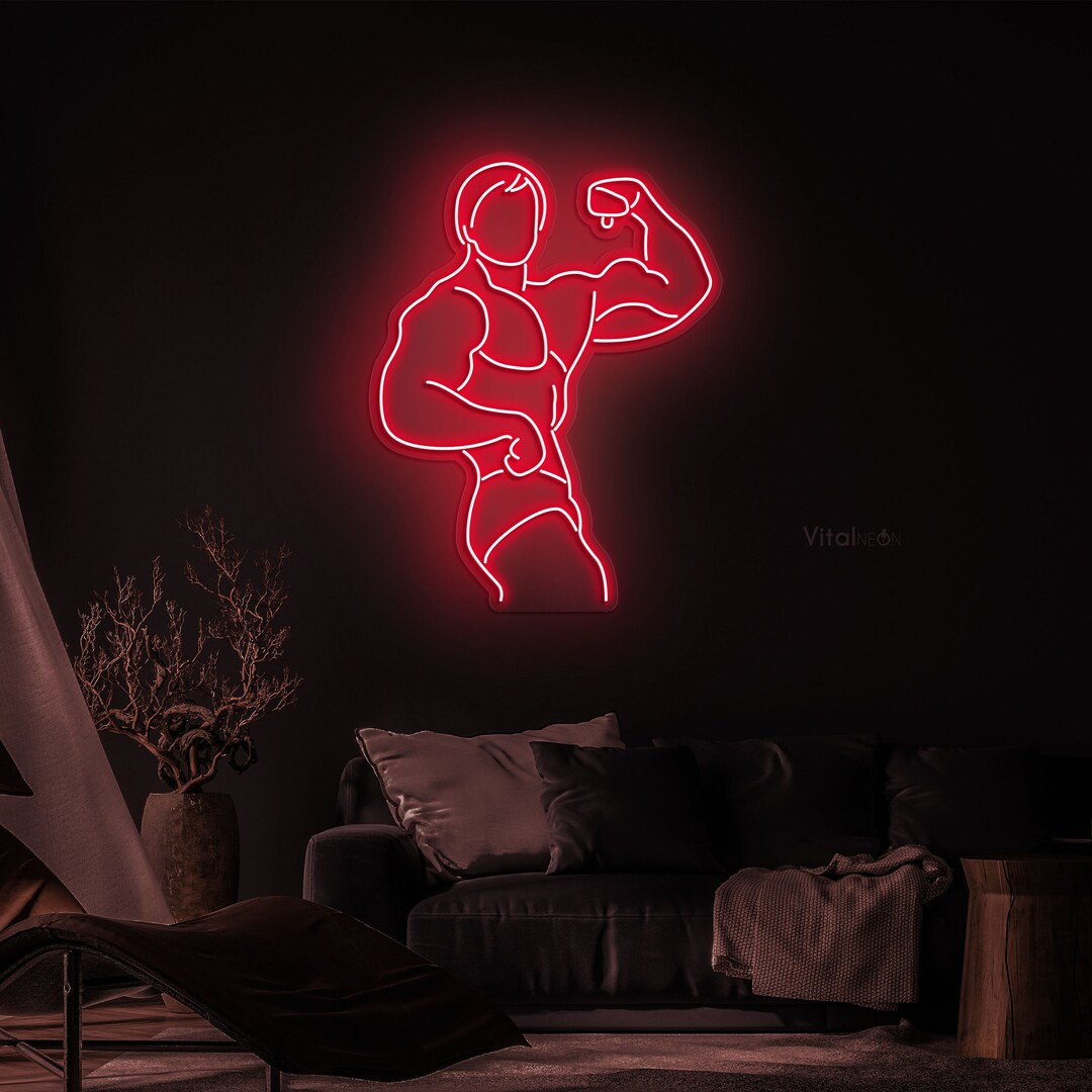 Arm Muscles Neon Sign, Man Pose Neon Sign, Custom Gym Decor, Muscles ...