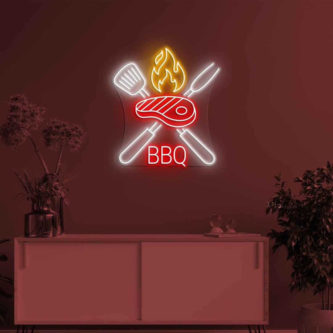 BBQ Neon Sign, Bbq Led Light, Fire Meat Sign, Barbeque Wall Decor ...