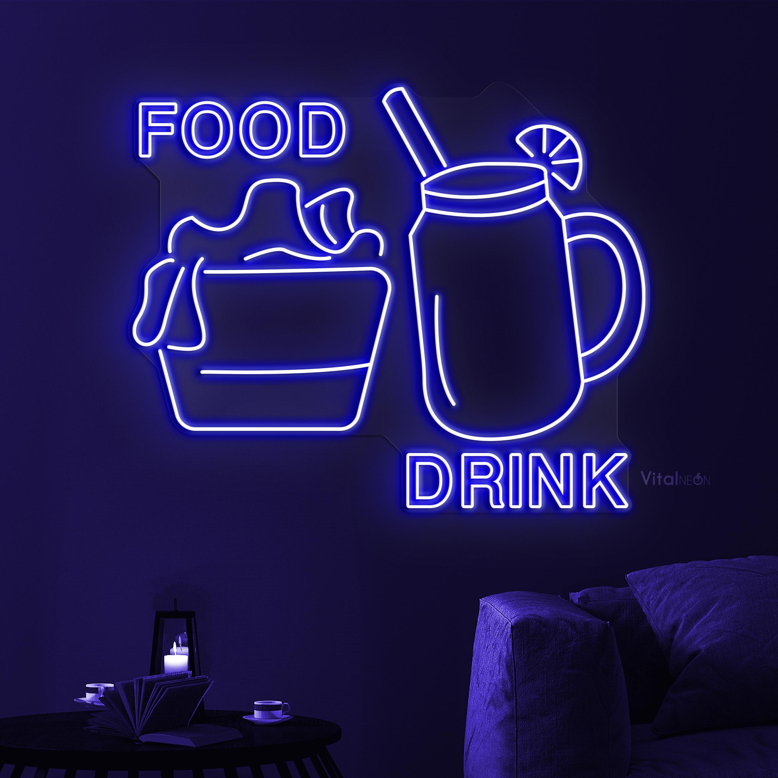 Food and Drink Neon Sign, Food Drink Led Light, Cafe & Bar Wall Decor ...
