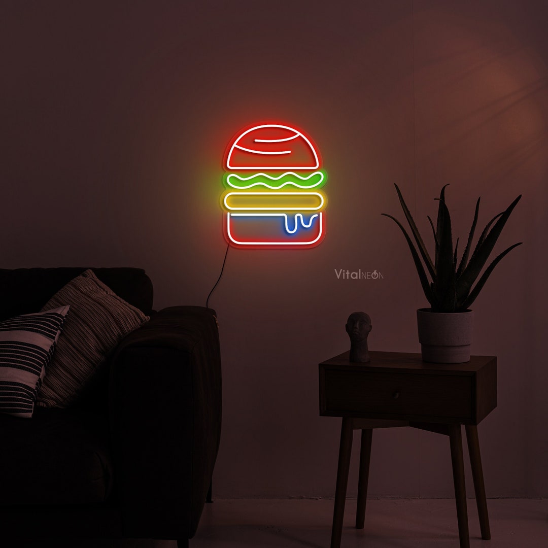 Hamburger Neon Sign, LED Hamburger Night Light, Fast Food Shop Decor ...