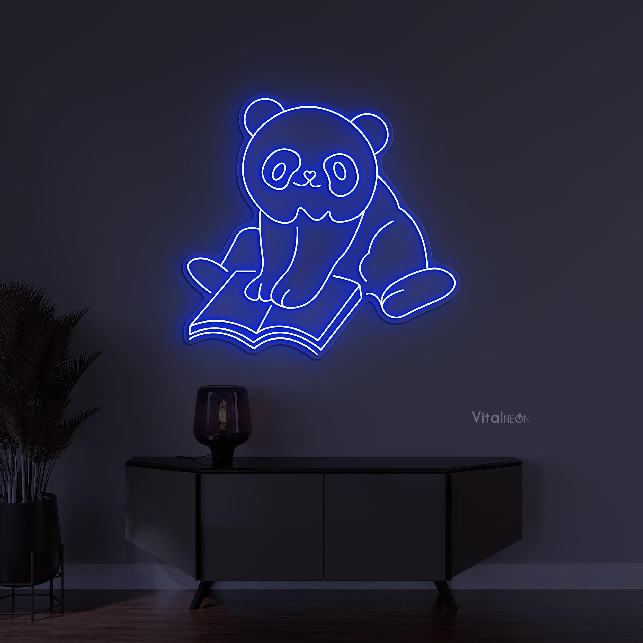Panda Reading Book Neon Sign LED Light Wall Art Kids Room Animal Shop ...