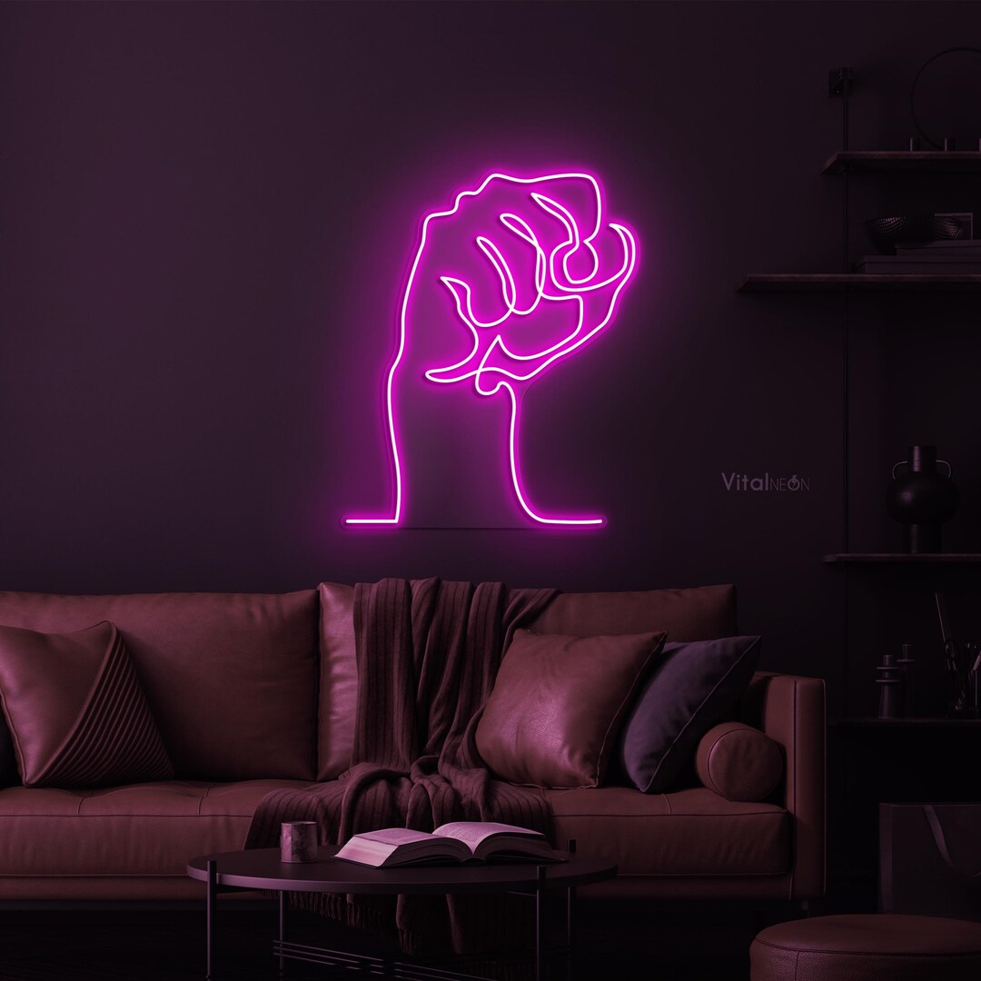 Raised Hand Neon Sign, Fist Hand LED Light, Raised Hand LED Naon Art ...