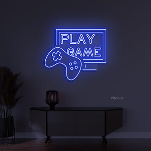 Play Game Neon Sign, Play Game LED Light, Game Controller Wall Decor ...