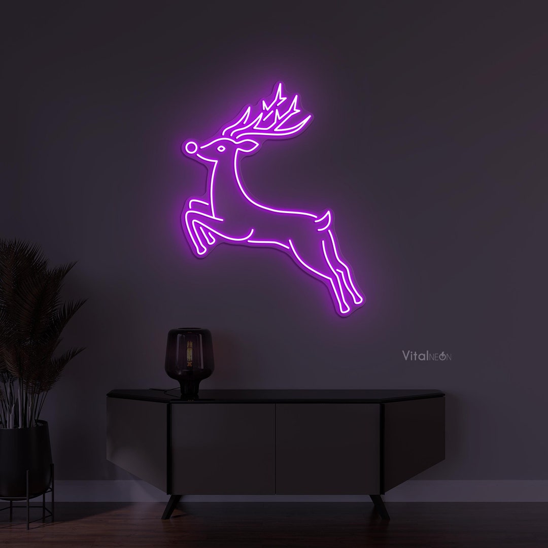 Deer Neon Sign, Deer Running LED Light, Reindeer Wall Decor, Kids Room ...
