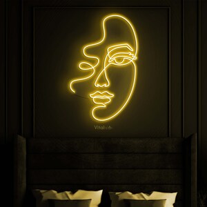 Face Line Art Neon Sign, Minimalist Abstract Wall Art, Half Face LED ...