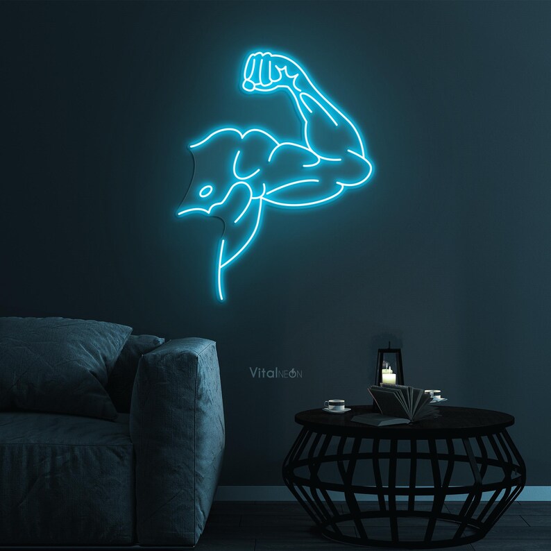 Muscle Neon Sign, Muscle LED Light, Body Building LED Neon Art, Fitness ...