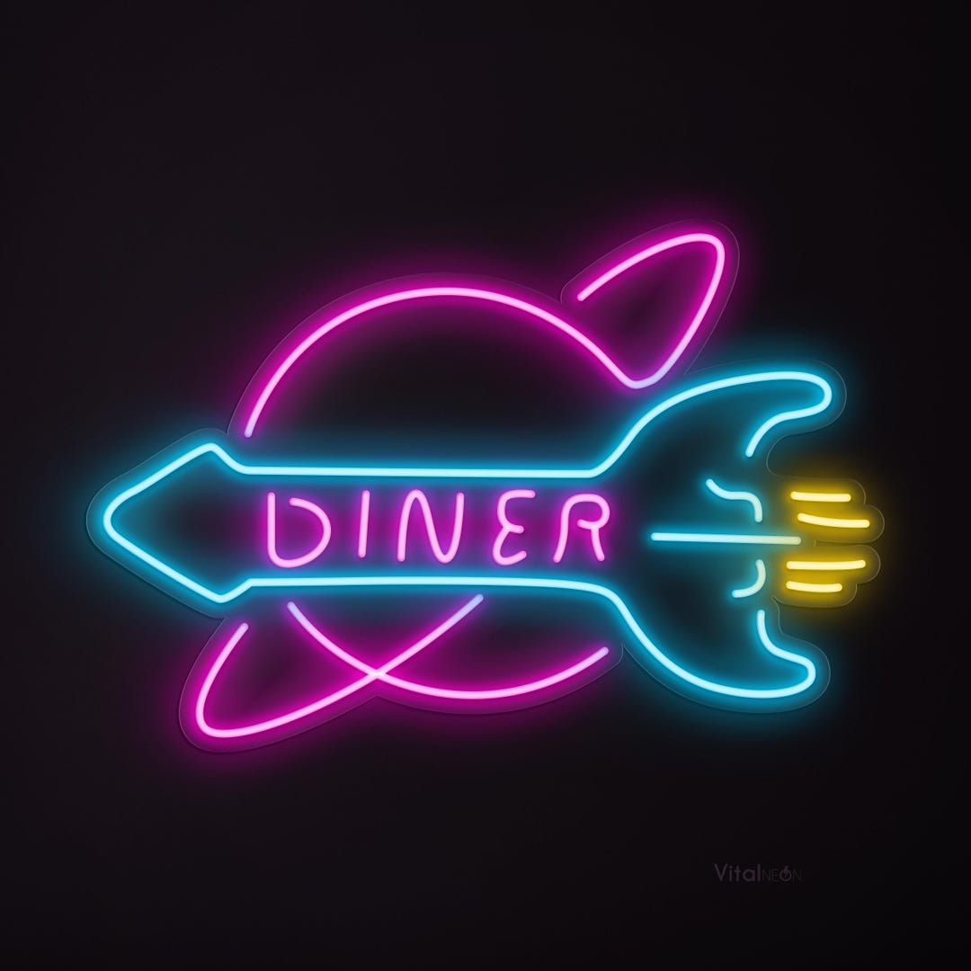 Rocket Diner LED Neon Sign for Restaurant Wall Display and Space Themed ...