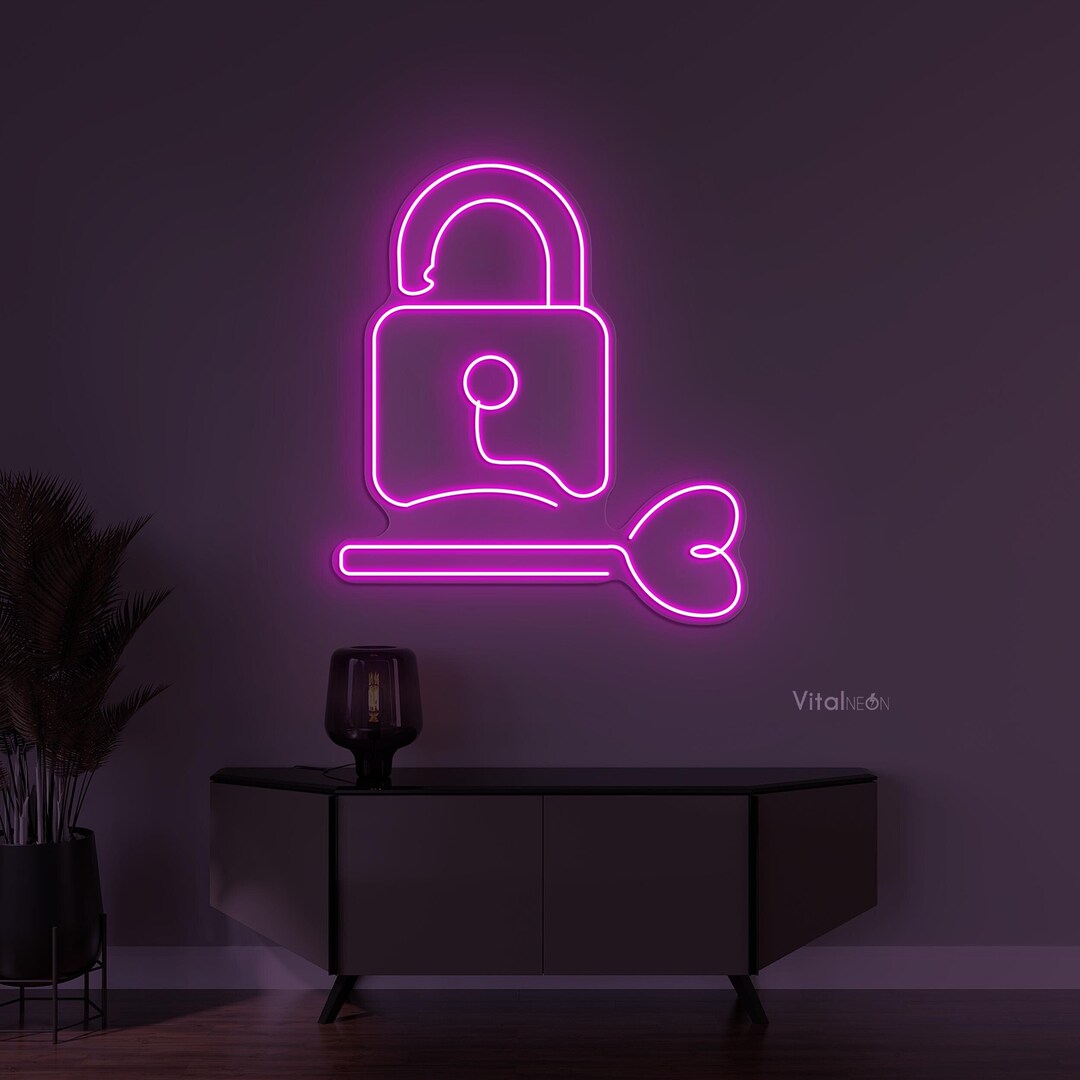 Lock Neon Sign, Unlocked Love LED Light, Lock With Heart Key Wall Art ...