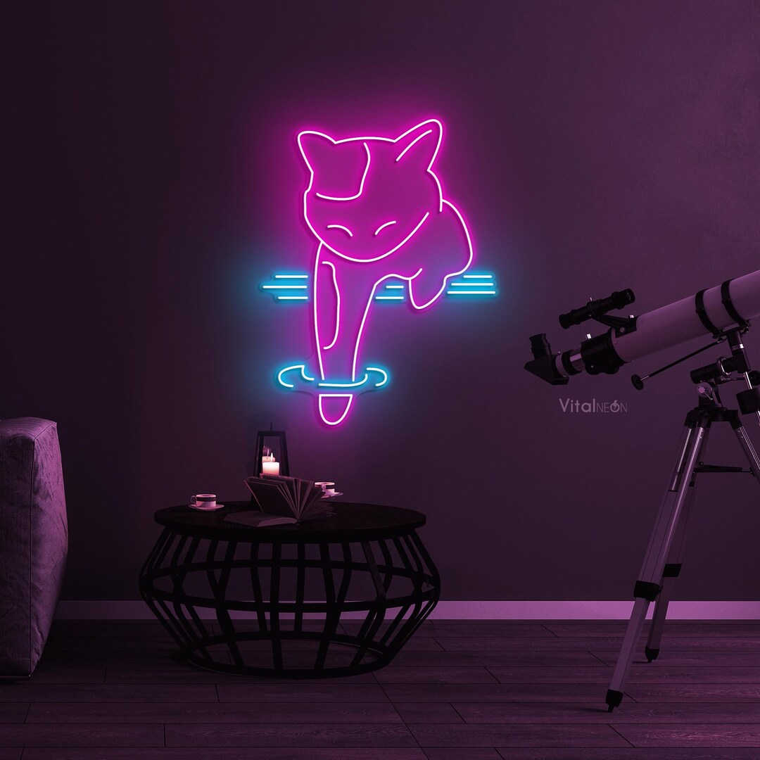 Cat Neon Sign, Hanging Cat LED Light, Cute Cat Wall Art, Animal Shop ...