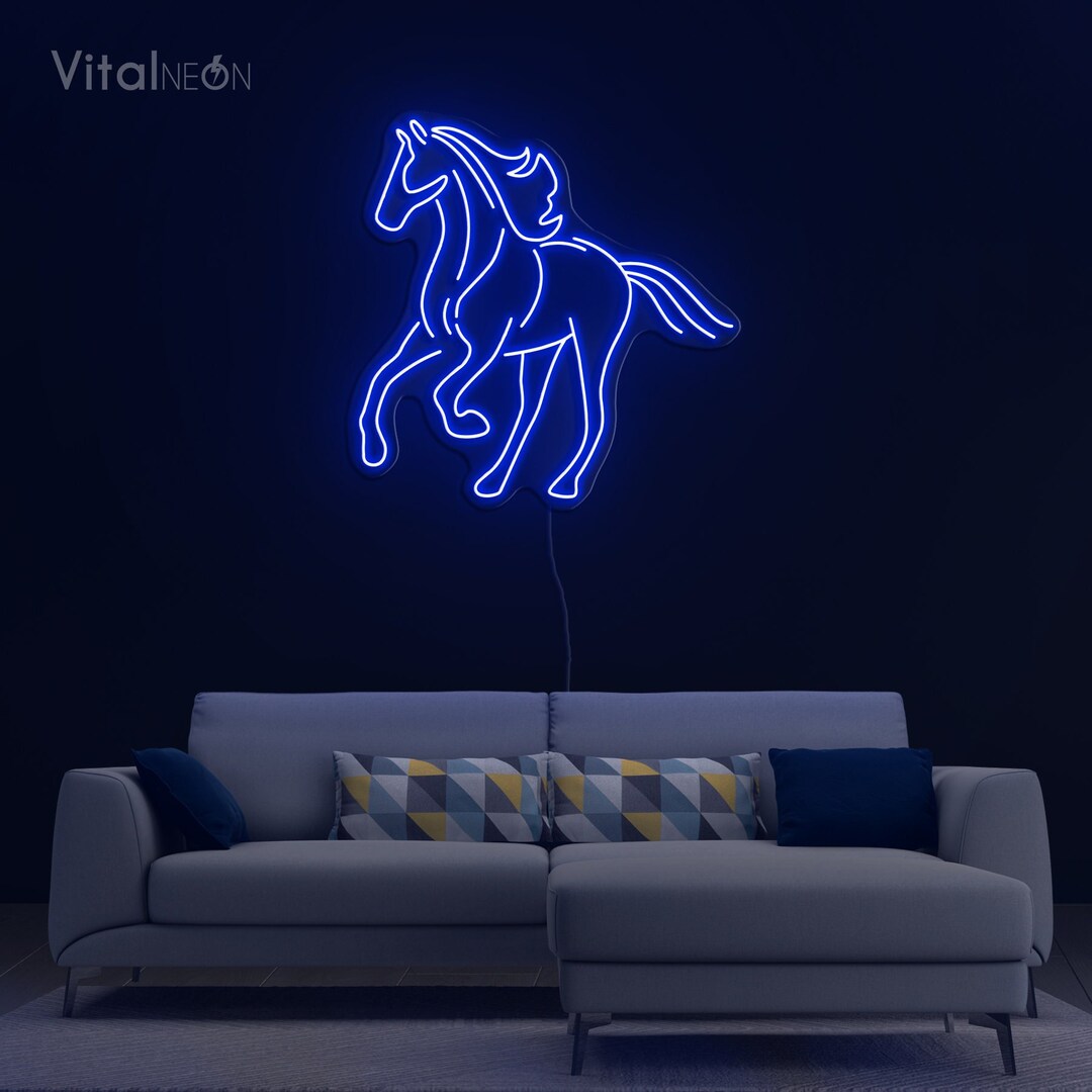 Horse Running Neon Sign, LED Light, Farmhouse Wall Decor, Line Art ...