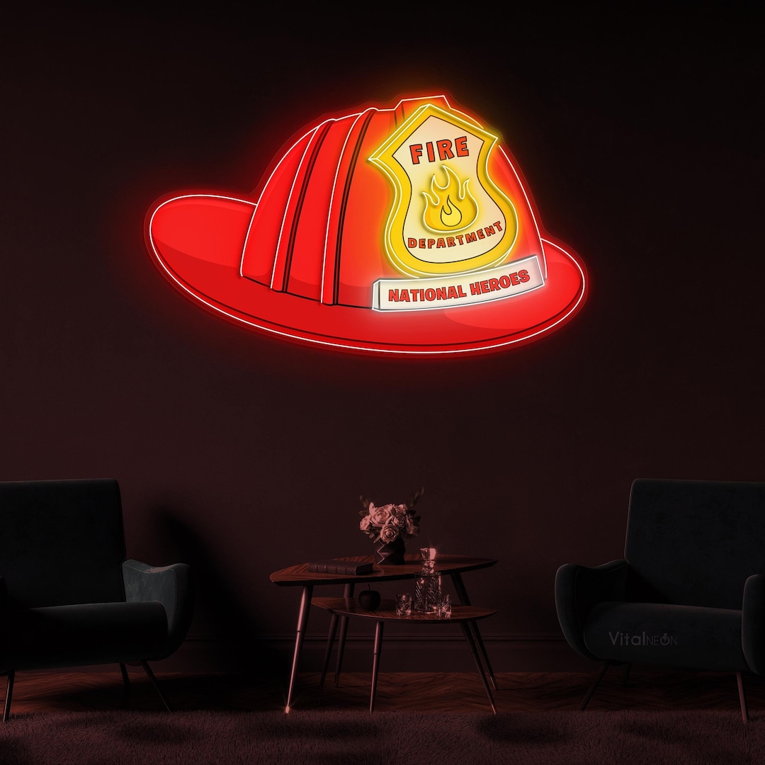 Firefighter Helmet Neon Sign, Firefighter Helmet With Badge Light, Fire ...