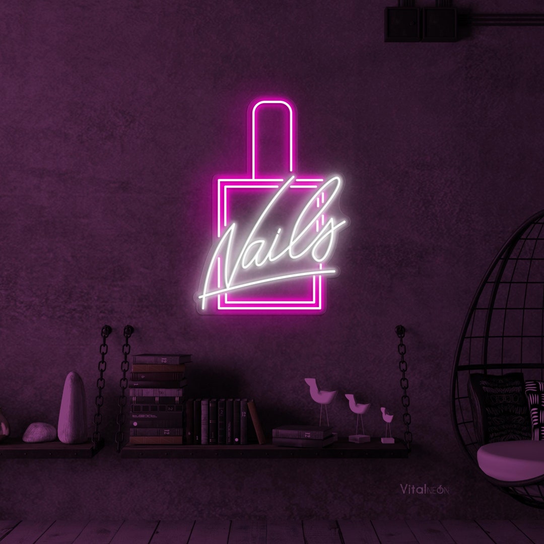 Nails Neon Sign, Nails LED Light, Nail Polish Wall Decor, Nail Logo ...