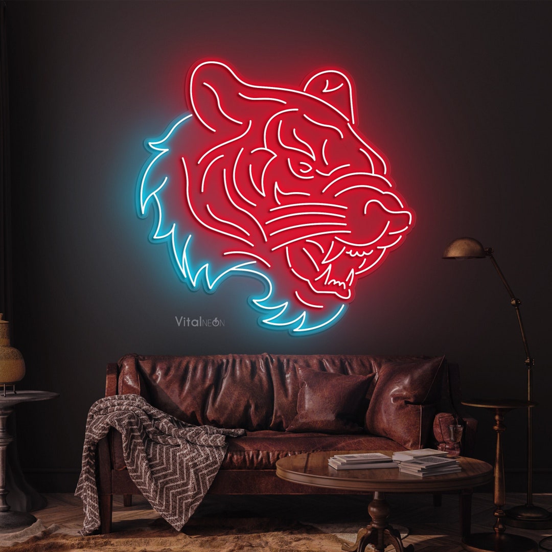 Tiger Head LED Neon Light, Tiger's Head on Fire Sign, Animal Neon Light ...