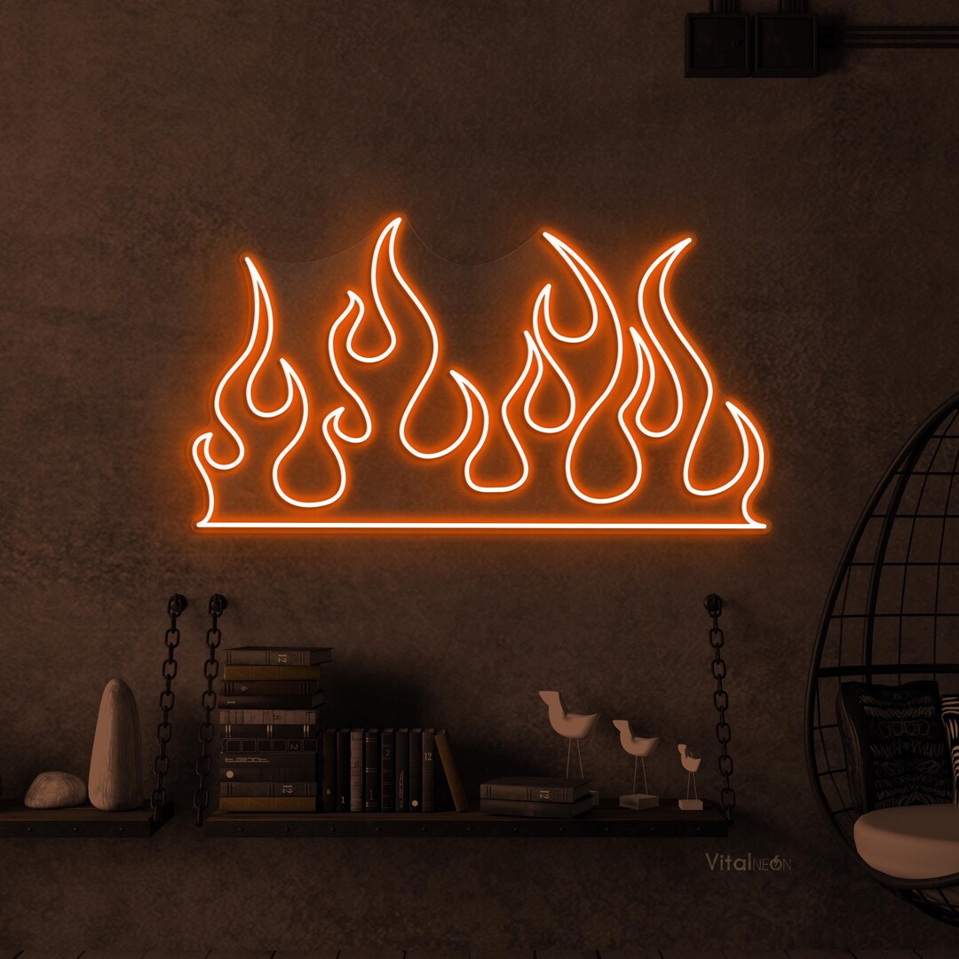 Fire Neon Sign, Fire LED Light, Flames Wall Decor, Led Wall Art, Cafe ...