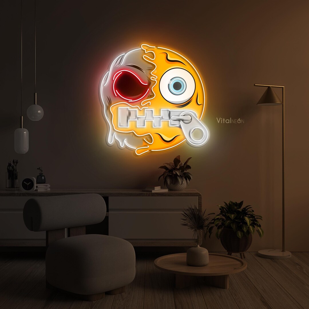 Zipper Mouth Neon Sign LED Light Emoji Pop Art Home Cafe Gaming Kids ...