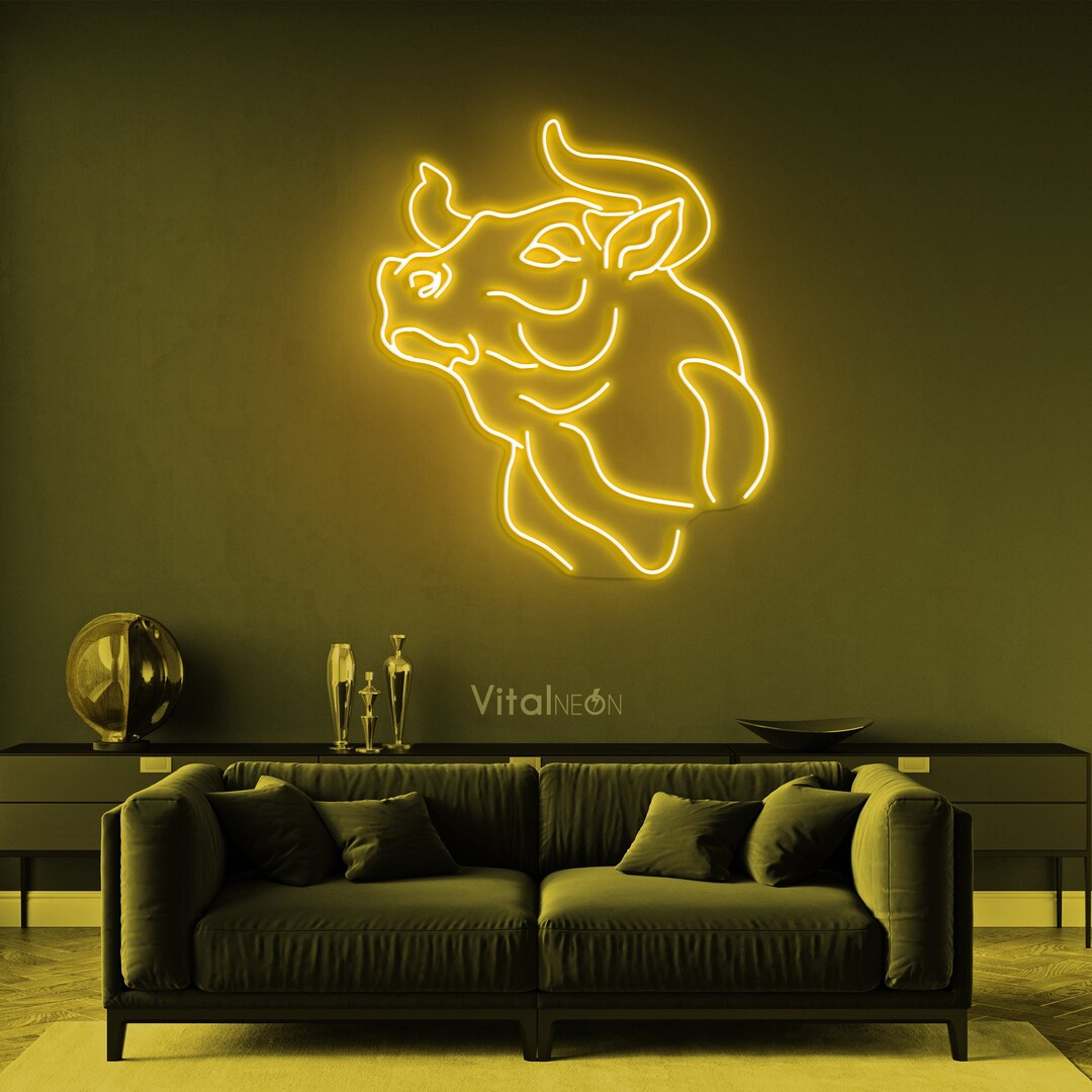 Bull Head Neon Light, Bull Neon Sign, Farmhouse Decor, Bull Neon Art ...