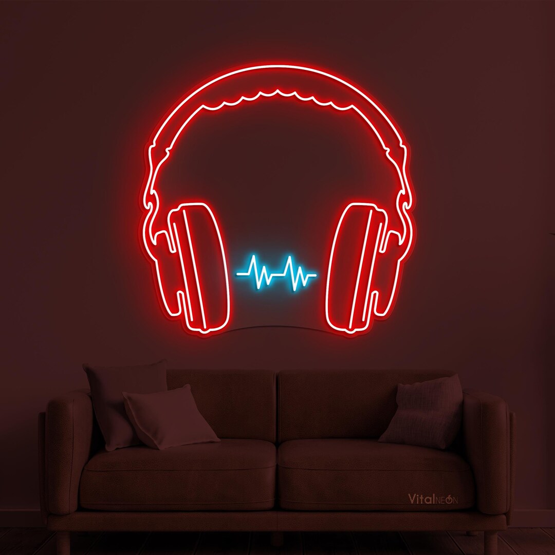 Headphones Neon Sign, Headphones LED Light, Music Room Wall Decor ...