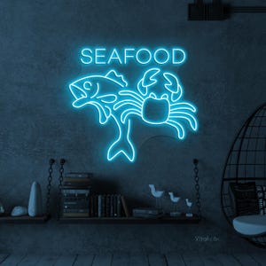 Seafood Neon Sign, Seafood LED Light, Fish Shop Wall Decor, Crab Wall ...