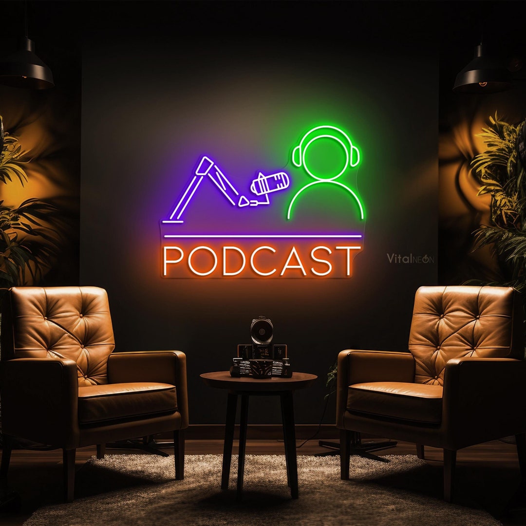Podcast Studio Neon Sign, Microphone LED Sign, Recording Studio Decor ...