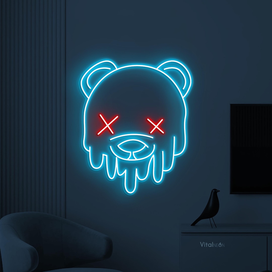 Bear Neon Sign, Dripping Bear LED Light, Cute Bear Wall Decor, Eye ...