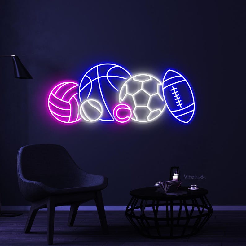 Multi Ball Neon Sign LED Light Soccer Basketball Volleyball Tennis ...