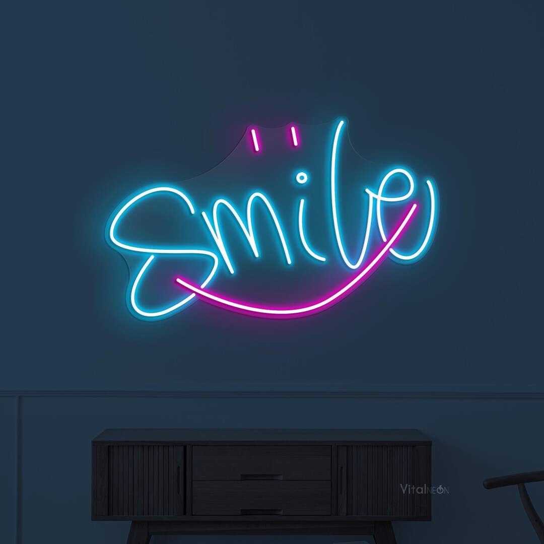 Smile Neon Sign, Smile LED Light, Happy Vibes Wall Decor, Smile Logo ...