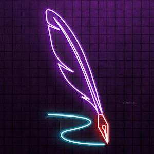 Quill Pen Neon Sign, Quill Pen LED Light, Writer Wall Decor, Book Shop ...