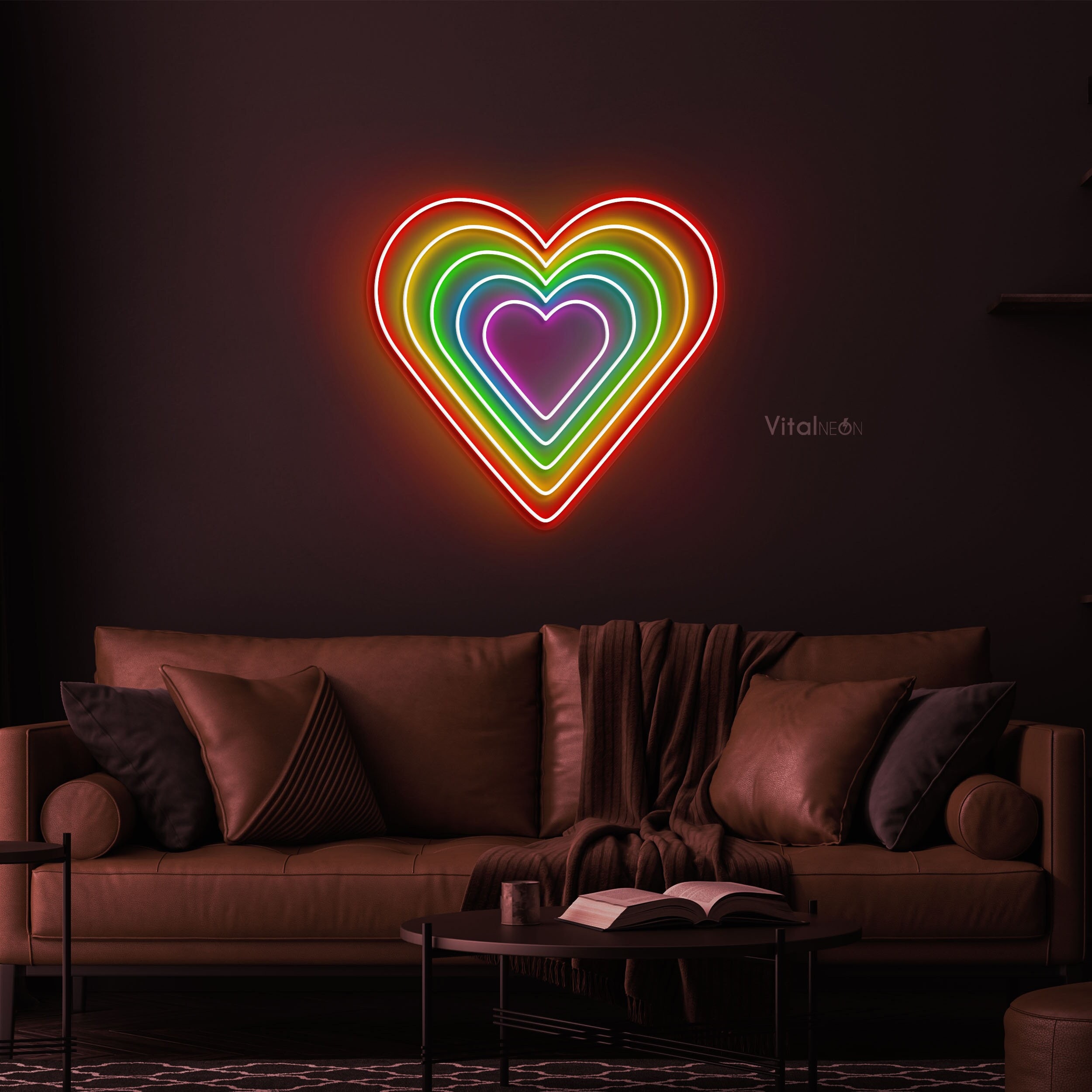 Heart Neon Sign LED Rainbow Hearts Wall Art for Bedroom Party Mother ...