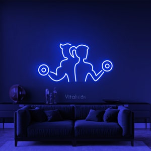 Gym Neon Sign, Man and Woman With Dumbbells Light, Fitness Decor ...